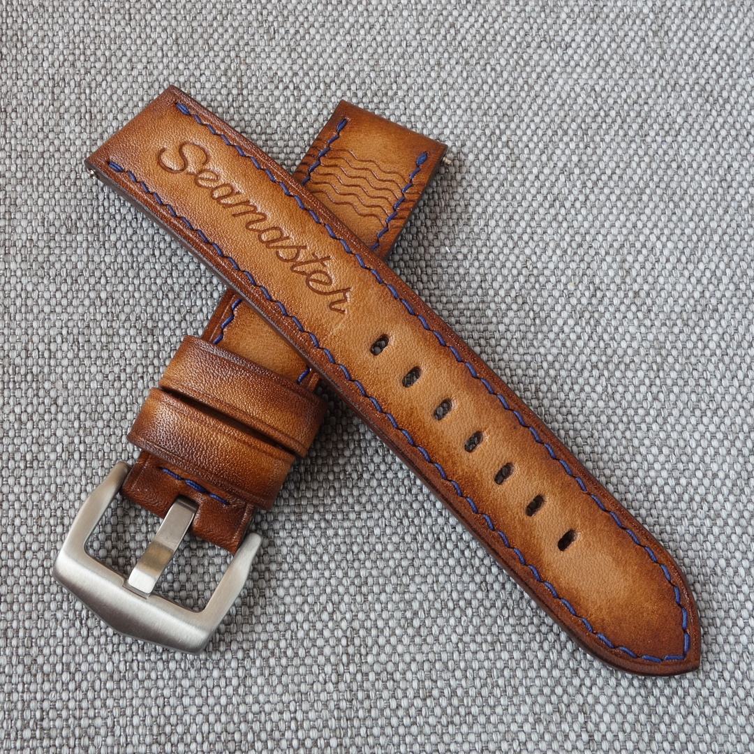 Watch strap for OMEGA Seamaster, light brown leather - Leoni straps