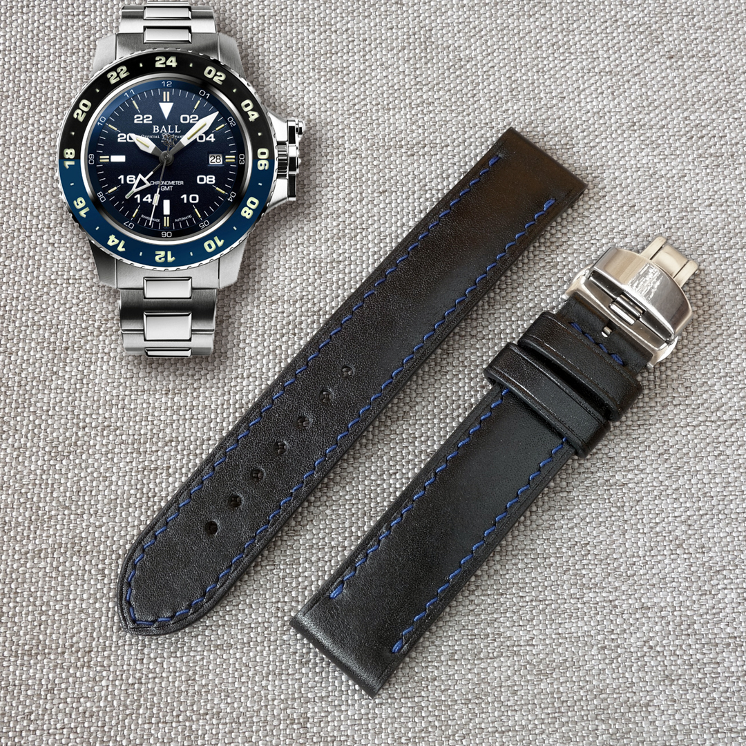 Black leather strap for Ball Engineer Hydrocarbon - Leoni straps